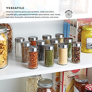 Kamenstein Clear Reusable 3 Oz Jars With Stainless Steel Shaker Lids, And Twist-On Caps For Airtight Seals 12 Pk