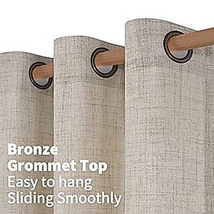 YoungsTex Natural Linen Curtains 63 Inch Length 2 Panels Burlap Linen Textured Curtains with Bronze Grommet Privacy Light Filtering Window Drapes for Living Room, 52 X 63 Inch