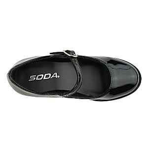 Soda Boxer-2 Kids/Children/Girls Fashion Mary Jane Style Rounded Chunky Block Lug Sole Heel with Adjustable Strap (13 Little Kid, Black Patent, Numeric_13)