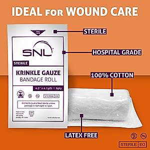 SNL Sterile Krinkle Kerlix Type 4 1/2" x 4 1/8 Yds, Latex Free, Hospital Grade Bandage Roll - Pack of 6