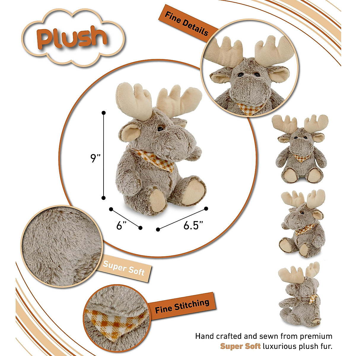 DolliBu Brown Sitting Moose Plush - Super Soft Moose Stuffed Animal, Wildlife Stuffed Moose Plush Toy, Cute Stuffed Animal for Boys and Girls, Plush Moose Gift for Baby, Kids, and Adults - 11 Inches