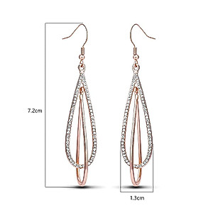 YEEVAA Earrings for Women Dangling Rose Gold Plated Crystal Drop Dangle Earrings Double Elliptical Teardrops Jewelry Gift for Women Girls Wedding/Anniversary/Birthday Gift