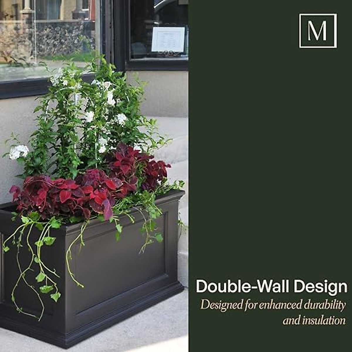 Mayne Fairfield 20in x 36in Rectangle Planter - Black - 36in L x 20in W x 20in H - with Built-In Water Reservoir (5826-B)