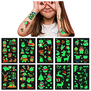 Awinmay Luminous Christmas Temporary Tattoos for Kids - 120 Pieces Christmas Glow in The Dark Tattoos Stickers for Boys and Girls,Christmas Party Favors for Kids Stocking Stuffers and Gifts 10 Sheets