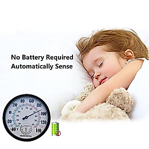 LayscoPro Indoor Outdoor Thermometer Garden Wall Patio Weather Thermometer Hygrometer, No Battery Needed Large Number for Easy Reading, Hanging Decor Round 10" in Diameter (Black)