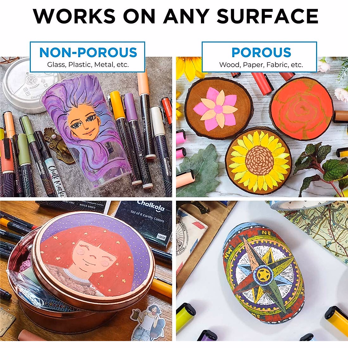 SOONPAM Liquid Chalk Markers Metallic Color Chalk Pens 6mm Bold Tip Erasable Liquid Chalk Pen for Blackboards Chalkboard Bistro Menu Window 8 Pack