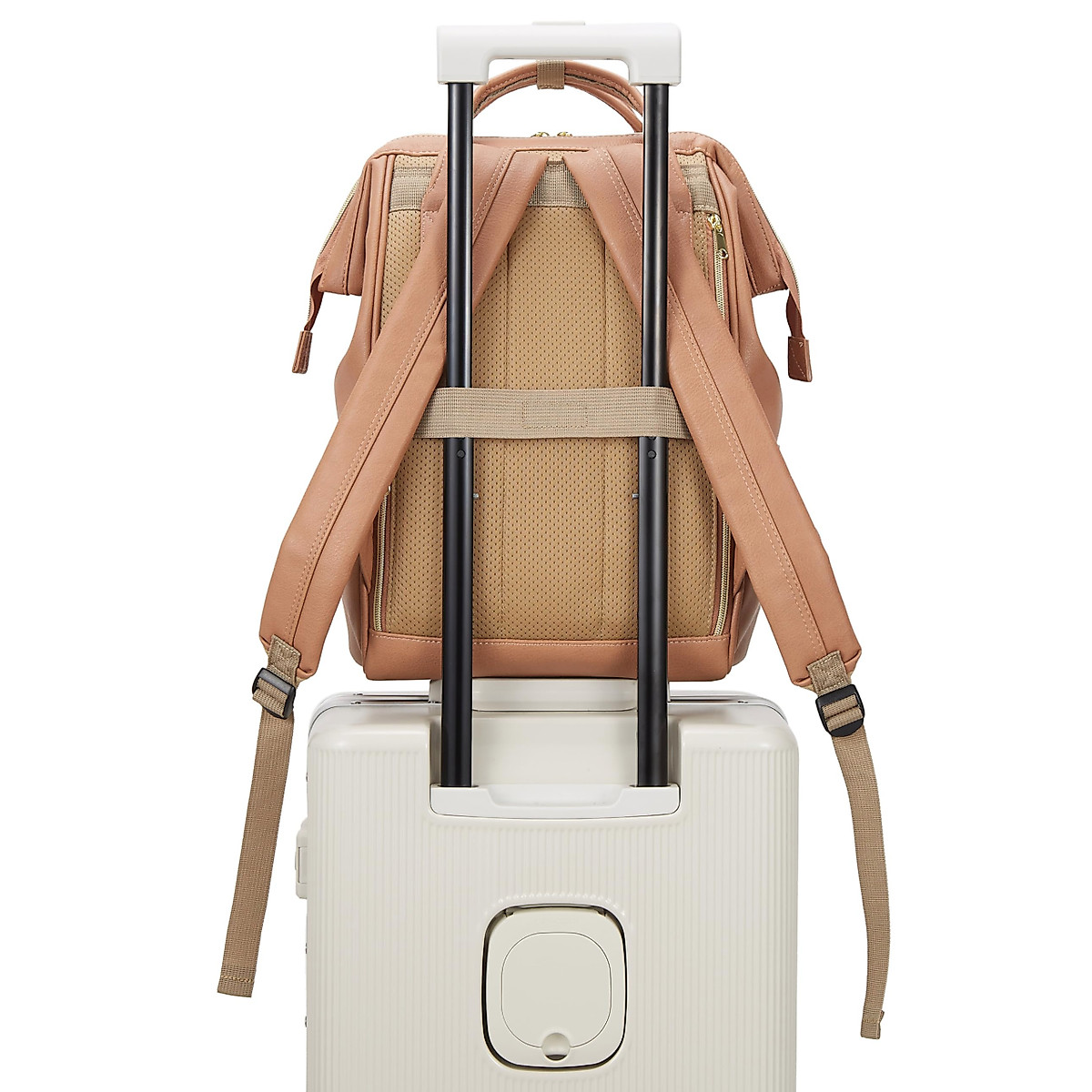 Kah&Kee Leather Backpack Diaper Bag with Laptop Compartment Travel School for Women Man (Tan Pink, Large)