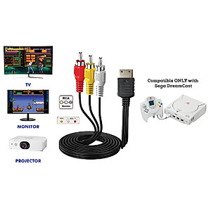 AC Power Supply + Audio Video RCA AV Composite Cable Adapter Cord To External TV Screen Monitor For Sega Dreamcast System Game Console Bundle Kit Lot