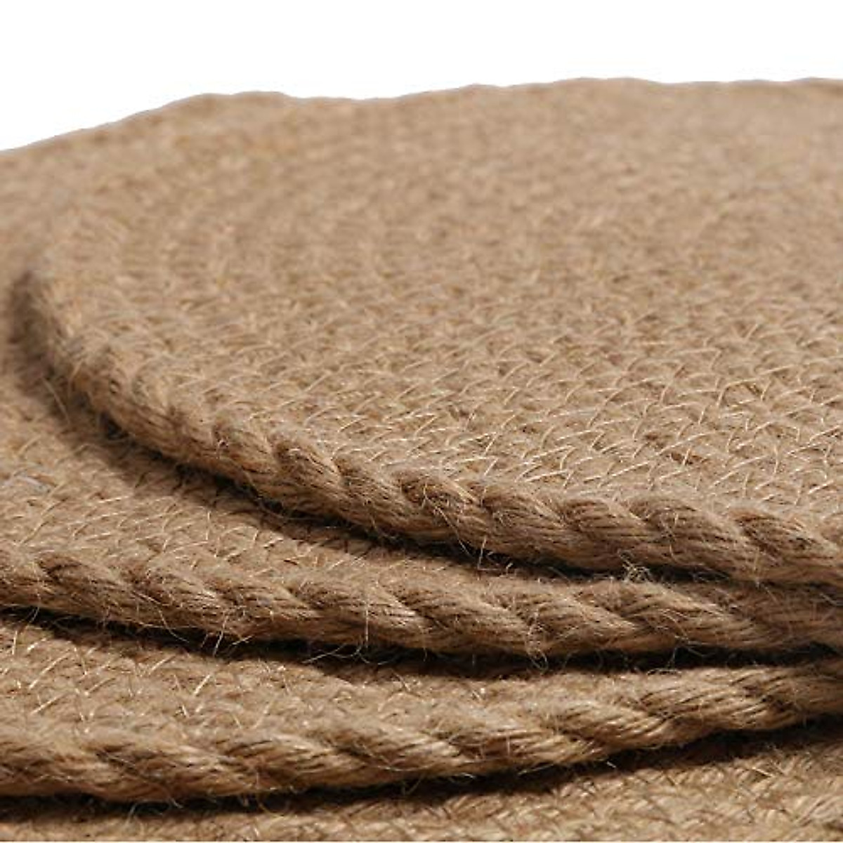 SHACOS Small Round Natural Jute Placemats 12 inch Set of 4 Heat Resistant Place Mats Trivets for Hot Plates Pots Pans Rope Braided Thick Table Mats Potholder Mats (Jute Brown, 12 Inch)