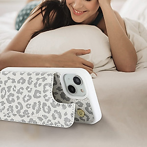 iCoverCase Compatible with iPhone 13 Phone Case with Card Holder, Wallet Case for Women Men RFID Blocking PU Leather Case 6.1 Inch (Gray Leopard)