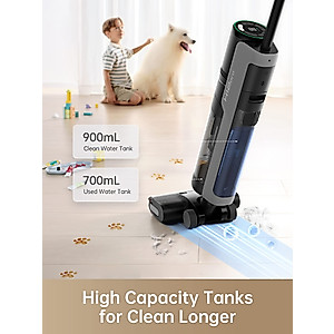 Dreametech H12 PRO Wet Dry Vacuum Cleaner, Smart Floor Cleaner Cordless Vacuum and Mop for Hard Floors, One-Step Edge to Edge Cleaning with Hot Air Drying Black