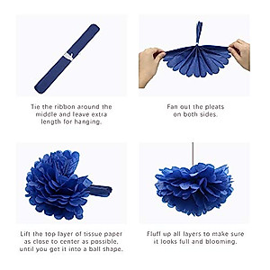 Meiduo Navy Blue Red White Party Decorations Hanging Paper Fans Pom Poms Flowers Tissue Tassel Garland for 4th of July Day Patriotic Decoration Graduation Birthday Supplies