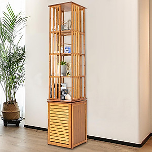 Rotating Bookshelf Bookcase, 6-Tier Corner Bamboo Book Shelf, 360° Display Rotating Storage Rack, Freestanding Bookcases with Open Design Shelving for Living Room Study Room Office (Dark Wood Color)