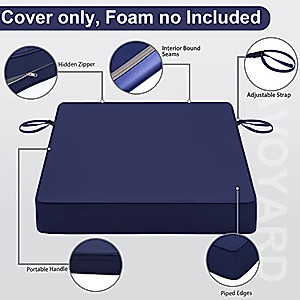 Favoyard Patio Chair Cushion Cover 19 x 19 Inch Waterproof Outdoor Seat Cushions for Patio Furniture 3-Year Color Fastness Chair Pads with Handle and Adjustable Straps Set of 2, Blue