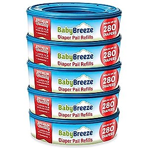BabyBreeze Diaper Pail Refill Bags Compatible with Playtex Diaper Genie Pails Odor Absorbing Diaper Disposal Trash Bags - 1400 Count (5-Pack)