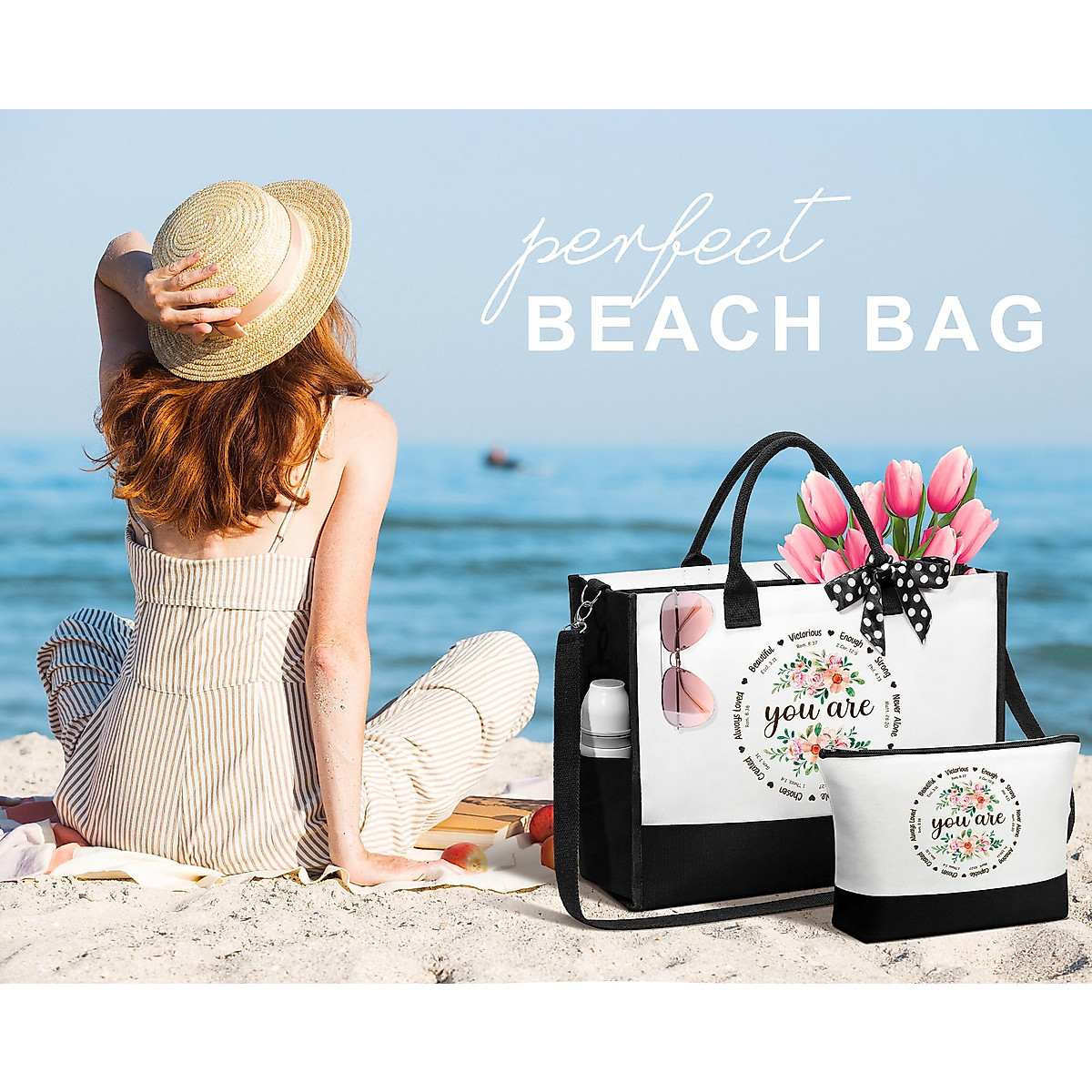 Christian Gifts for Women Faith, Inspirational Religious Gifts for Women, Catholic Spiritual Gifts Mothers Day Birthday Gifts for Women Mom Sister Best Friends Coworkers - Canvas Tote Bag & Makeup Bag