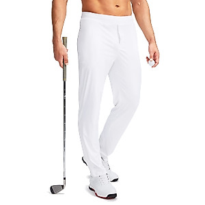 Pudolla Men's Golf Pants Stretch Sweatpants with Zipper Pockets Slim Fit Work Casual Joggers Pants for Men (White Medium)
