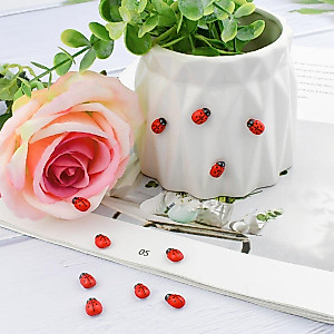 100 Pieces Wooden Ladybugs for Crafts DIY Self-Adhesive Mini Ladybugs Tiny Ladybug Decoration for Craft Scrapbooking Micro Landscape Party Home Garden Decor Flatback Wood Ladybugs Embellishments (Red)