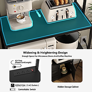 Furniouse 5-Tier Kitchen Bakers Rack with Power Outlet, Industrial Microwave Oven Stand with Shelves, Kitchen Utility Storage Shelf with Cabinet, Standing Kitchen Storage Rack,Black