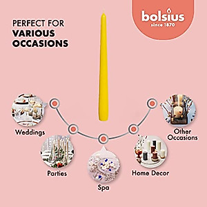 BOLSIUS Yellow Taper Candles - 12 Pack Individually Wrapped Unscented 10 Inch Dinner Candle Set - 8 Burn Hours - Premium European Quality - Smokeless & Dripless Household Wedding & Party Candlesticks