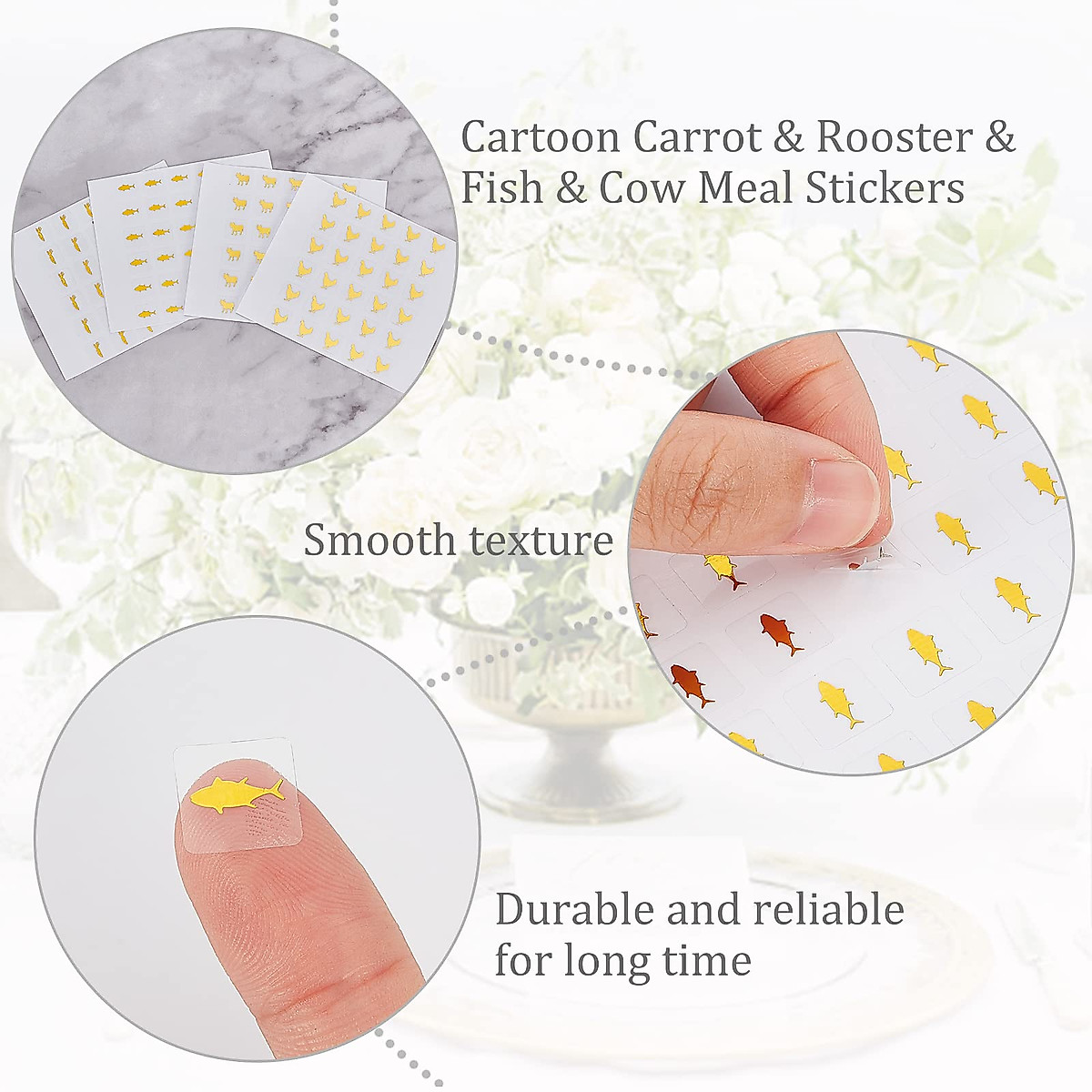 OLYCRAFT 2400Pcs 4 Styles Gold Meal Stickers 0.4 inch Cow/Fish/Chicken/Carrot Meal Choice Stickers Place Card Stickers Wedding Banquet Meal Indicator Stickers for Kitchen Sticker
