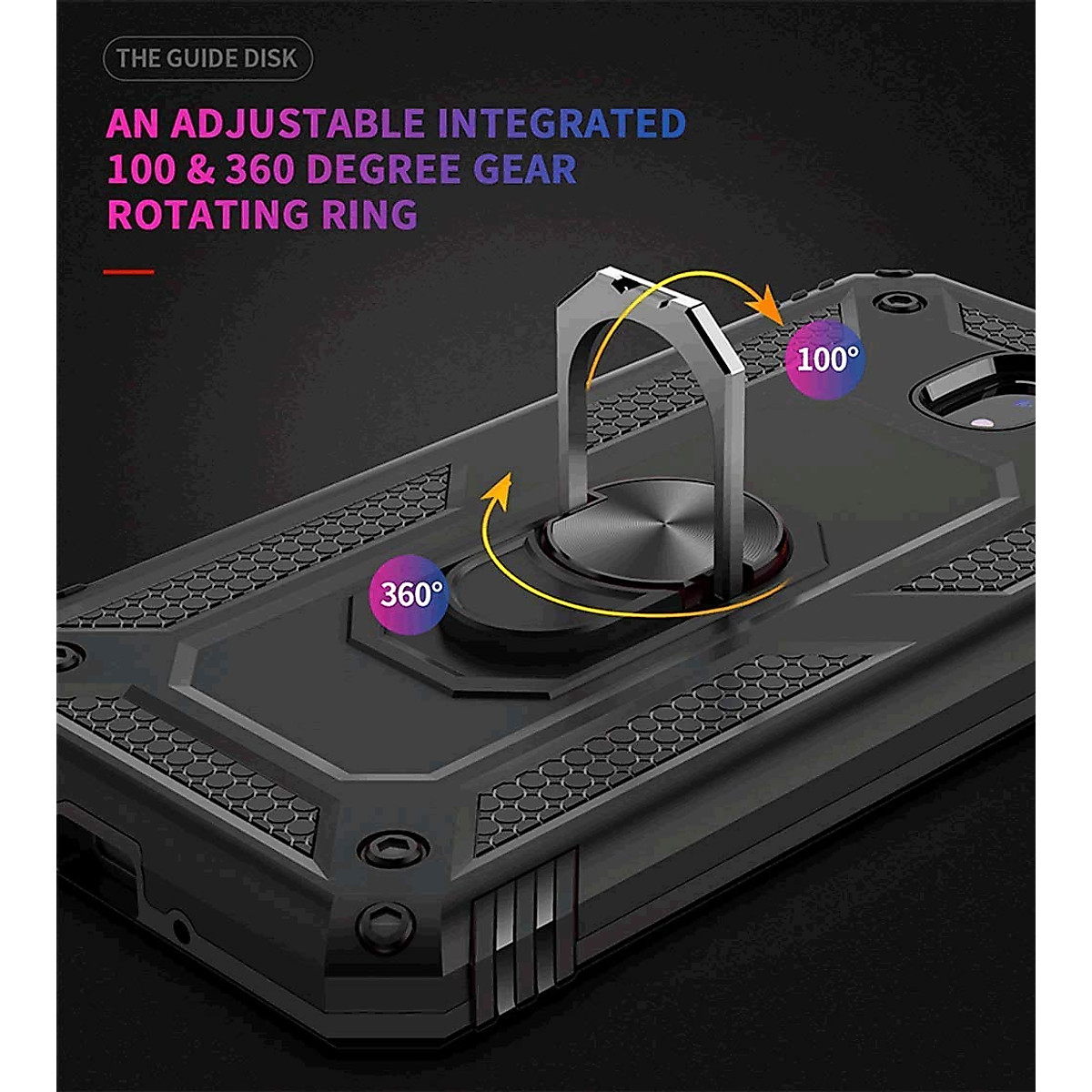 TJS Phone Case Compatible with Samsung Galaxy J2 Core/J2 2019/J2 Pure/J2 Dash/J2 Shine, Impact Resistant Metal Ring Magnetic Support Heavy Duty (Black)