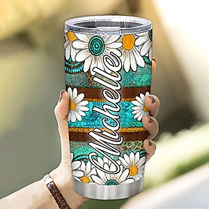 Hyturtle Personalized Gifts For Daisy Flower Lover - Birthday Christmas - Just A Girl Who Loves Daisies Stainless Steel Tumbler 20oz With Straw Lid - Gifts For Her Women Girl Daughter Friend
