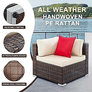Patio Furniture Set - 7 Piece Wicker Furniture Sets - Patio Sectional Sofa All Weather Outdoor Sectional Patio Sofa - Brown PE Rattan Patio Conversation Set with Coffee Table and Beige Cushion