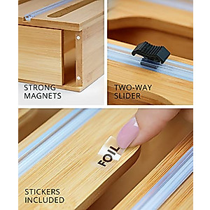 ROYAL CRAFT WOOD Bamboo Kitchen Drawer Organizer with 3 Slots for Food Storage Containers, Kitchen Foil, and Plastic Wrap – Includes Cutter