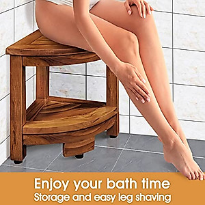 Rose Home Fashion 16.5" Teak Shower Bench, Teak Shower Stool, Corner Shower Bench, Corner Shower Stool, Teak Corner Shower Bench, Teak Shower Seat, Assembly Required