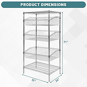 biosp 4-Tier Adjustable Metal Wire Rack Shelving Unit, Heavy Duty Basket Storage Shelf for Outdoor & Indoor, Bathroom, Laundry, Kitchen, Garage