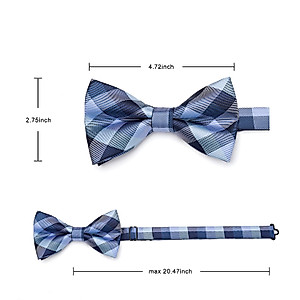 HISDERN Bow Ties for Men Plaid Blue Mens Bowtie Pretied Classic Satin Formal Business Bow Tie Adjustable Tuxedo Bowties for Wedding Party