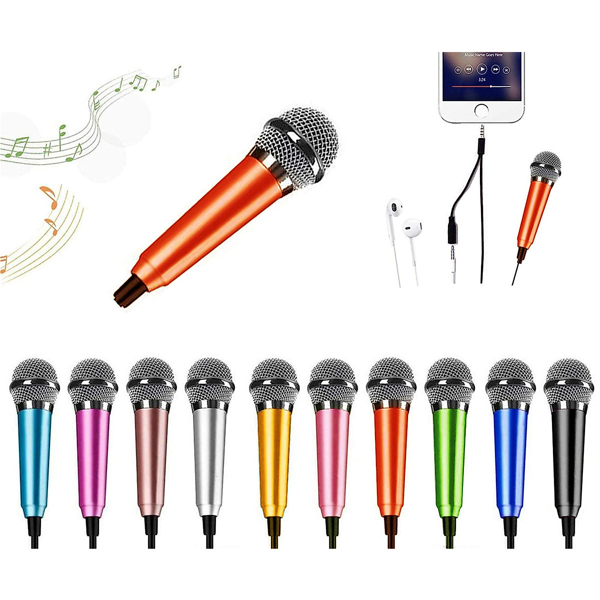 DELADOLA Mini Microphone,Portable Vocal Tiny Microphone, Asmr Microphone,Phone Microphone, Mini Karaoke Microphone for Voice Recording Chatting and Singing On iPhone,Android,Laptop Notebook(Orange)