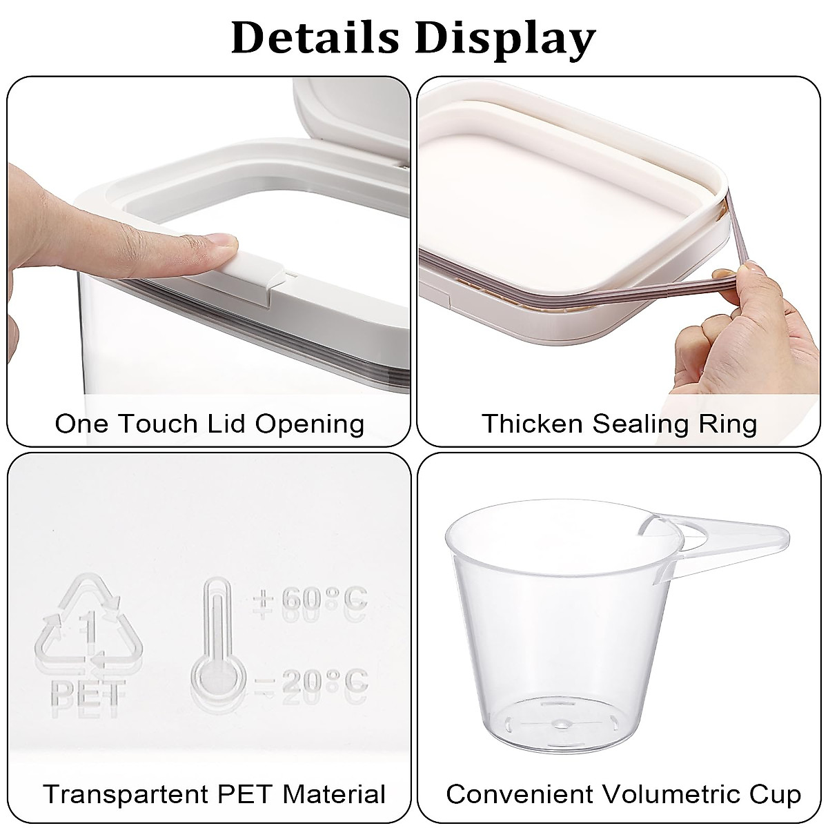 KoKone Flour Storage Container Airtight Rice Container for Kitchen Plastic Rice Dispenser with Lid & Cup Practical Food Storage Container for Grain Sugar Oatmeal Laundry Pods Dishwasher Pods