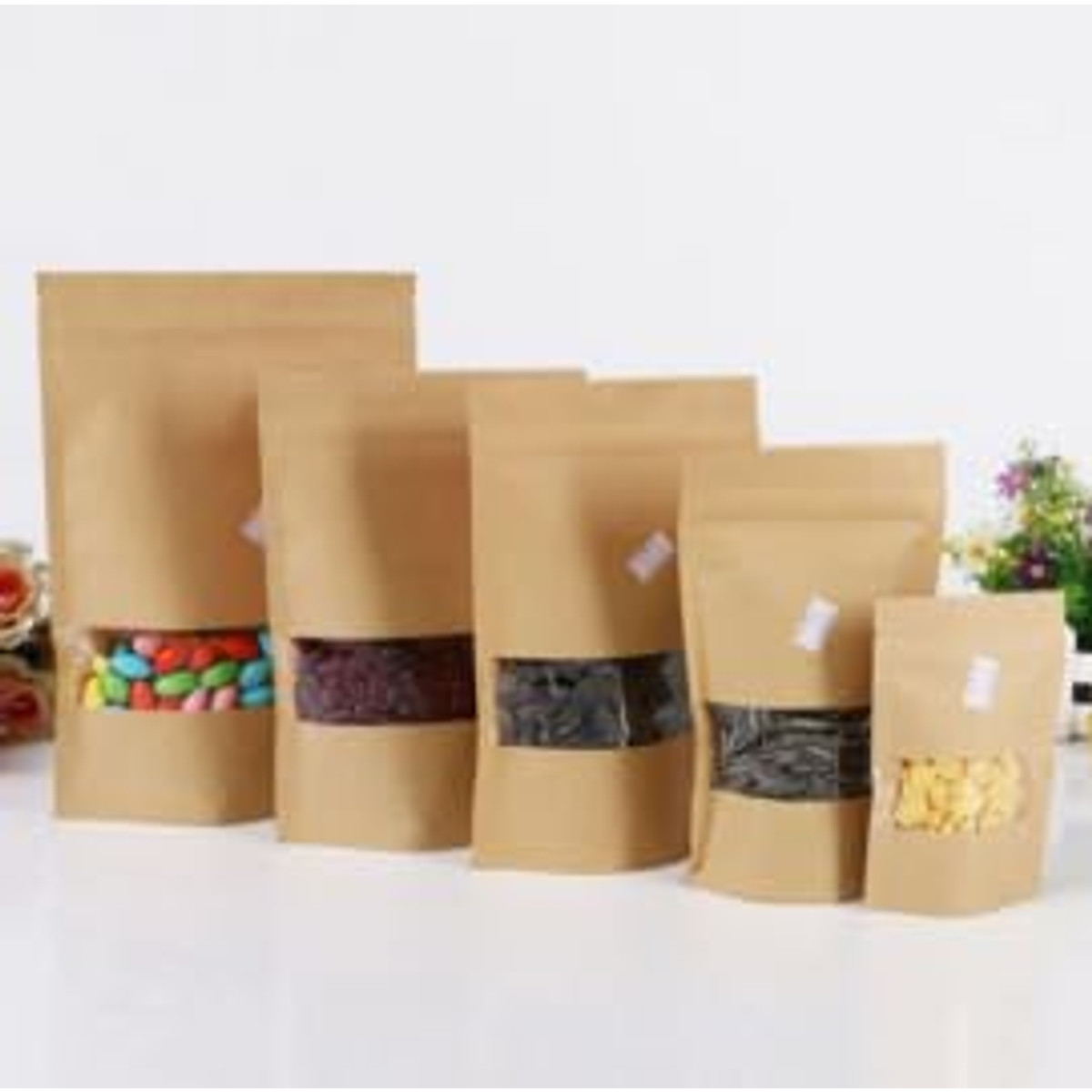 ZPSHYD Kraft Paper Bags, 20pcs Brown Paper Bags Pouch Stand Up Paper Lunch Bags Coffee Food Zip Lock Packaging With Window 4 Sizes(14 * 20CM)