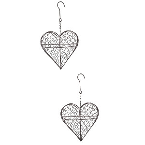 Angoily 2pcs Hanging Planter Heart Shaped Flower Basket Vintage Succulent Pot Outdoor Bonsai Holder for Balcony Garden Wedding (Brown)