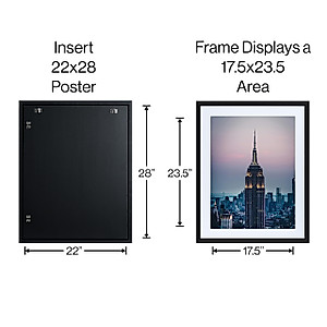Frame Amo 22x28 Black Solid Wood Picture Frame with 17.5x23.5 White Mat Opening for 18x24 Image, 1 Inch Border, Acrylic Face