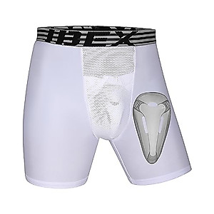 Ibex Athletic Youth Compression Shorts with Protective Cup - Youth Cup Underwear with Cup, Boys Compression Shorts - Y Small White