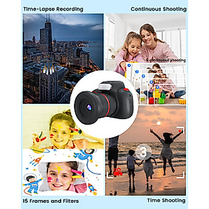 MOREXIMI Upgarded Kids Camera, 4K Digital Camera for Kids with Shutter AF, Rotable Zoom Lens, Video Camera Toy for 8-12 Years Old Boys Girls, Best Christmas Birthday Gifts, with 64G SD Card