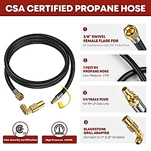 PatioGem Improved Propane Quick Connect Hose, 7FT RV Propane Hose with Blackstone Propane Adapter, Quick Connect Propane Hose for Rv to Grill, Fit for Blackstone 22 Inch Griddle & 17” Blackstone Grill