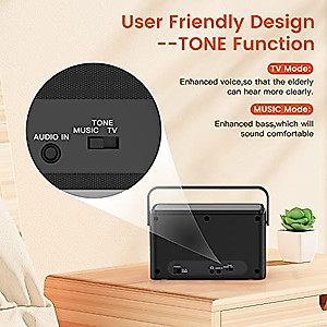 Tosima TV-8000 Wireless Speaker for TV, Easy Control Portable TV Soundbox for Hard of Hearing, Elderly Parent,Rechargable 8 Hours Battery, AUX3.5mm, 2.4G RF Transimitter 100Ft Range