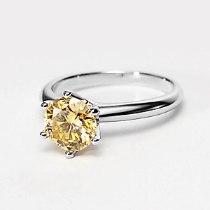 Michooyel 2ct Round Cut Moissanite Engagement Ring for Women Yellow Moissanite VVS1 Classic 6 Prongs Setting Solitaire Sterling Silver Women Rings