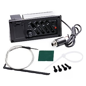 ASCENDAS Guitar EQ-7545R 4-Band EQ Equalizer System Acoustic Guitar Preamp Piezo pickup for Cigar Box Guitars Black (FLAT)