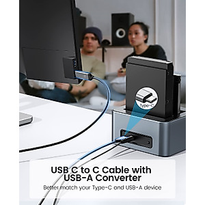 ORICO Hard Drive Docking Station, Aluminum Dual Bay USB C to SATA 3.0 6 Gbps HDD Docking Stations with UASP for 2.5 or 3.5 Inch HDD with 12V 3A Power Supply, 36TB Support, Gray (6626C3)