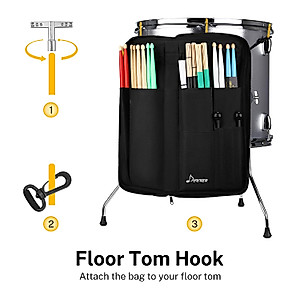 Donner Drumsticks Bag Holder Thickened Large Capacity Drum Sticks Bag Hangable Portable for Drumsticks Brushes Mallets Up to 12 Pairs, Black