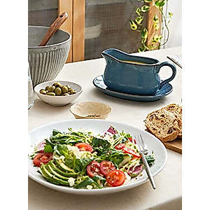 LE TAUCI 17oz Gravy Boat with Saucer Stand, Set of 1, Ceramic Sauce Boat with Tray for Salad Dressings, Creamer, Broth, Black Pepper, Ceylon blue