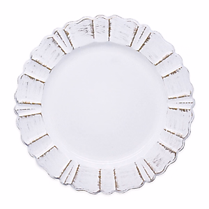 Opexscal 13" Antique White Round Scalloped Charger Plates, Wedding Reception Plate Chargers Dinner Party Decoration Charger Plates, 6Pcs