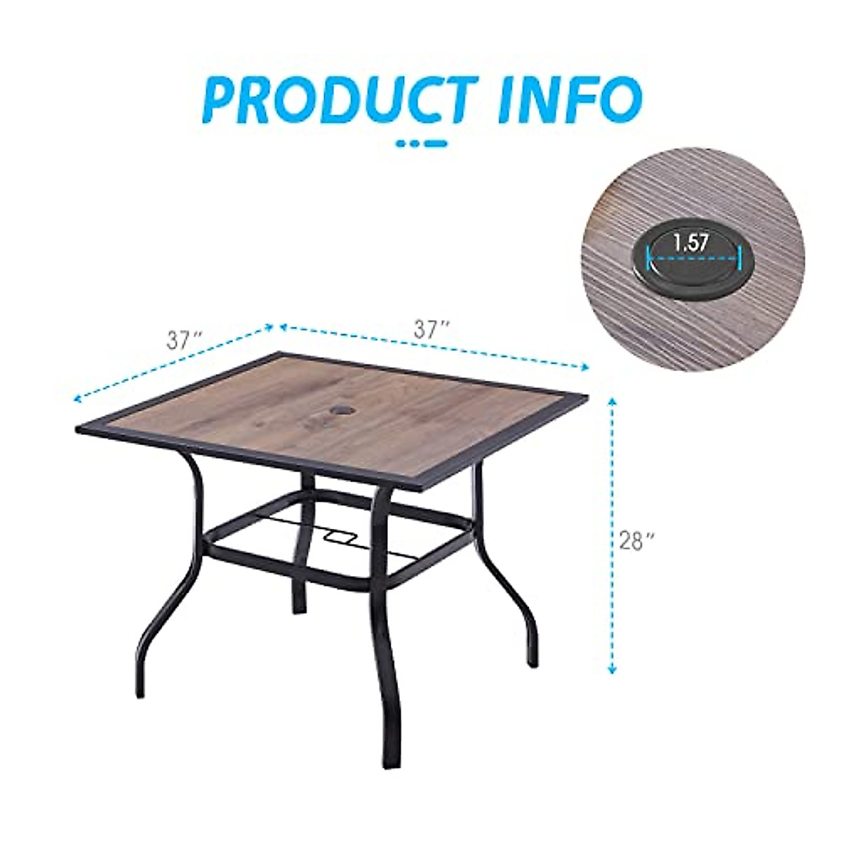 VICLLAX Outdoor Dining Table, Square Patio Furniture Table with Umbrella Hole