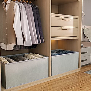 DIMJ Large Wardrobe Clothes Organizer, 6 Cells Large Jeans Organizers, Foldable Clothing Drawer Organizers, Closet Organizers and Storage Bins for Clothes, Jeans, Wardrobe, 2 Packs (Grey)