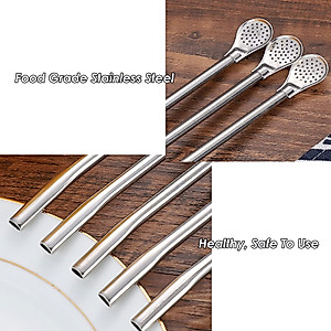 EvaGO Reusable Stainless Steel Drinking Straws with Filter Spoon 6 Pieces Yerba Mate Tea Bombilla Drinking Straws with 2 Pieces Cleaning Brushes Set, 7.1inch Long